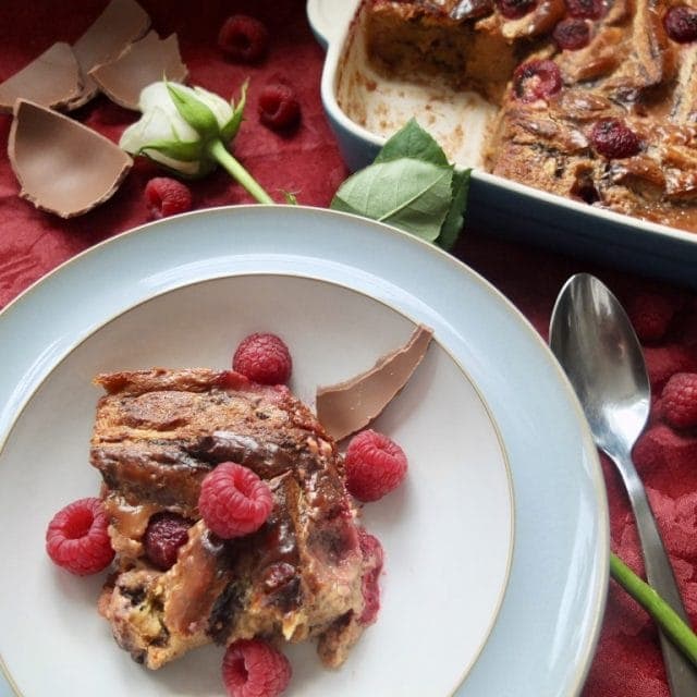 Chocolate Brioche Pudding with Raspberries - Jo's Kitchen Larder