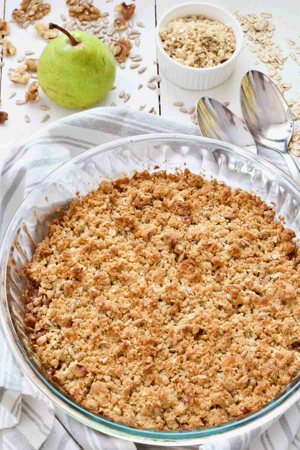 Pear Crumble with Granola Topping (Vegan) - Jo's Kitchen Larder